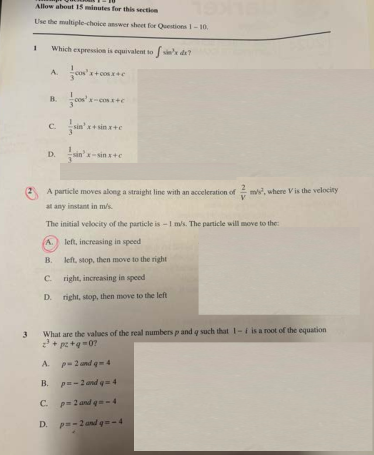 Barker 2024 - math - Allow about 15 minutes for this section Use the ...