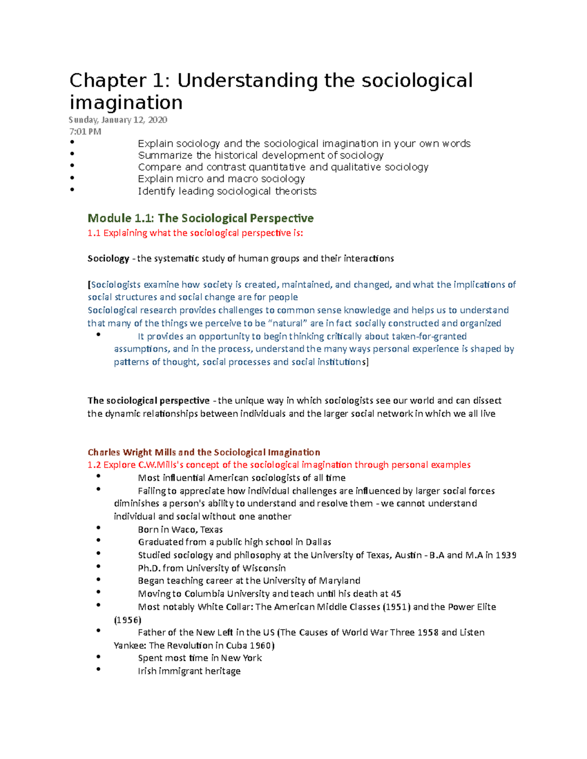 Chapter 1 Understanding the sociological imagination - W's concept of ...
