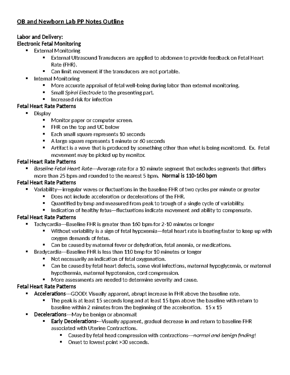 OB and Newborn Lab PP Notes Outline SP24 - OB and Newborn Lab PP Notes ...