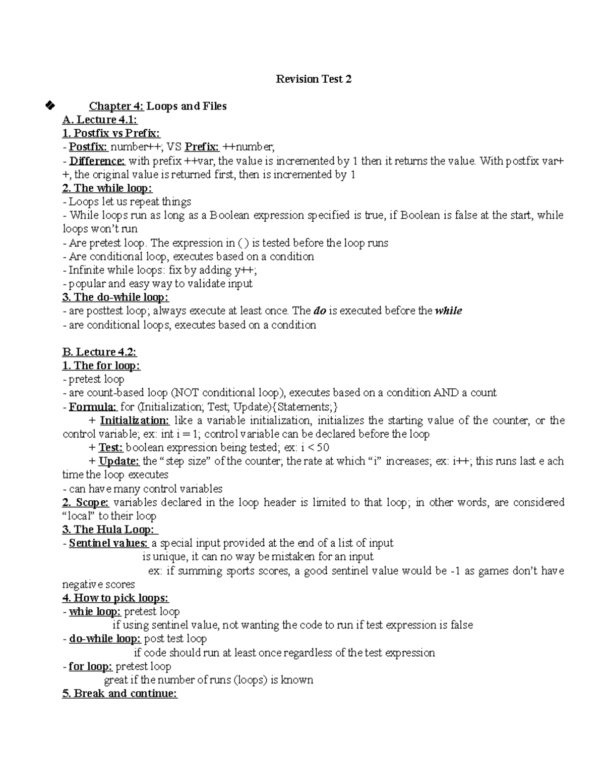 Revision Test 2 - Test 2 Review - Revision Test 2 Chapter 4: Loops and ...