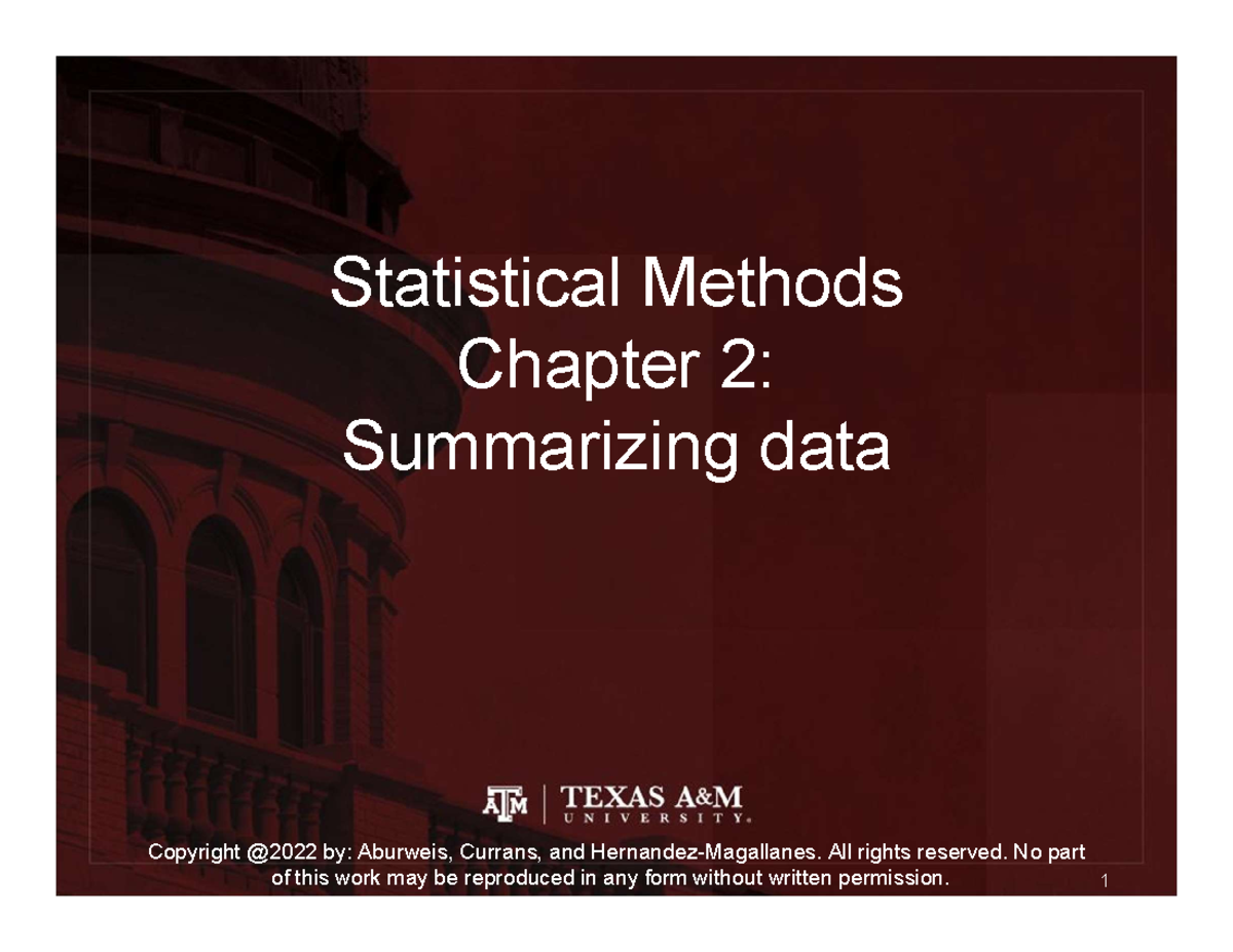 Chapter 2 Preliminary version - Statistical Methods Chapter 2 ...