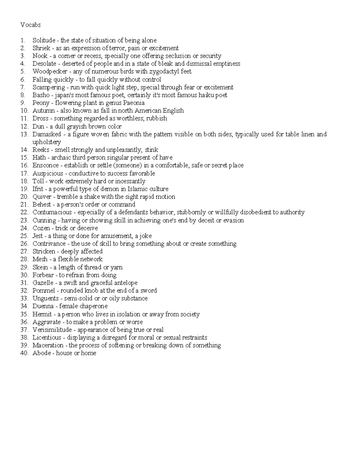 Solitude - Great Books - Handouts - Vocabs Solitude - the state of ...