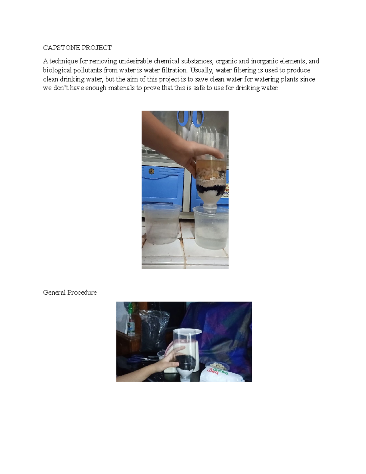 Capstone Project - How to filter water - CAPSTONE PROJECT A technique ...
