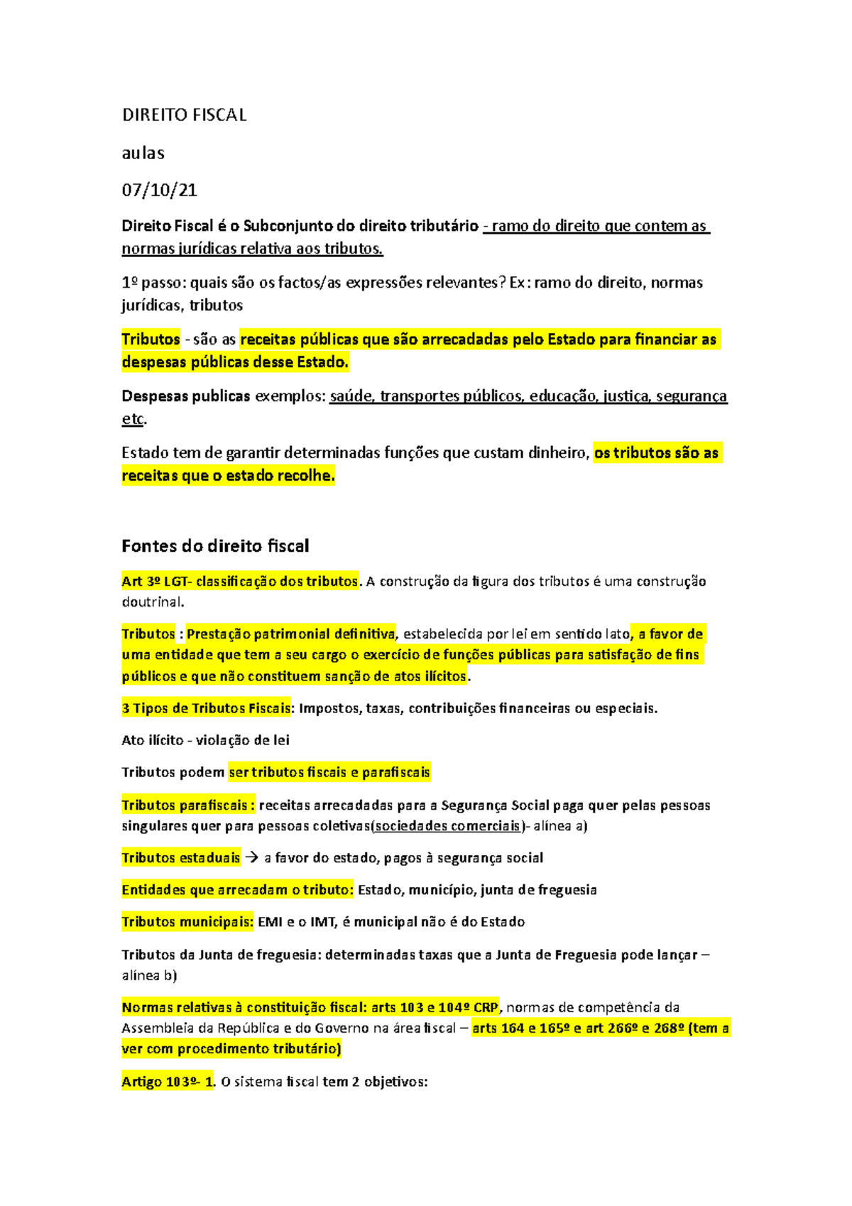 Fiscal Aulas - DIREITO FISCAL aulas 07/10/ Direito Fiscal é o ...