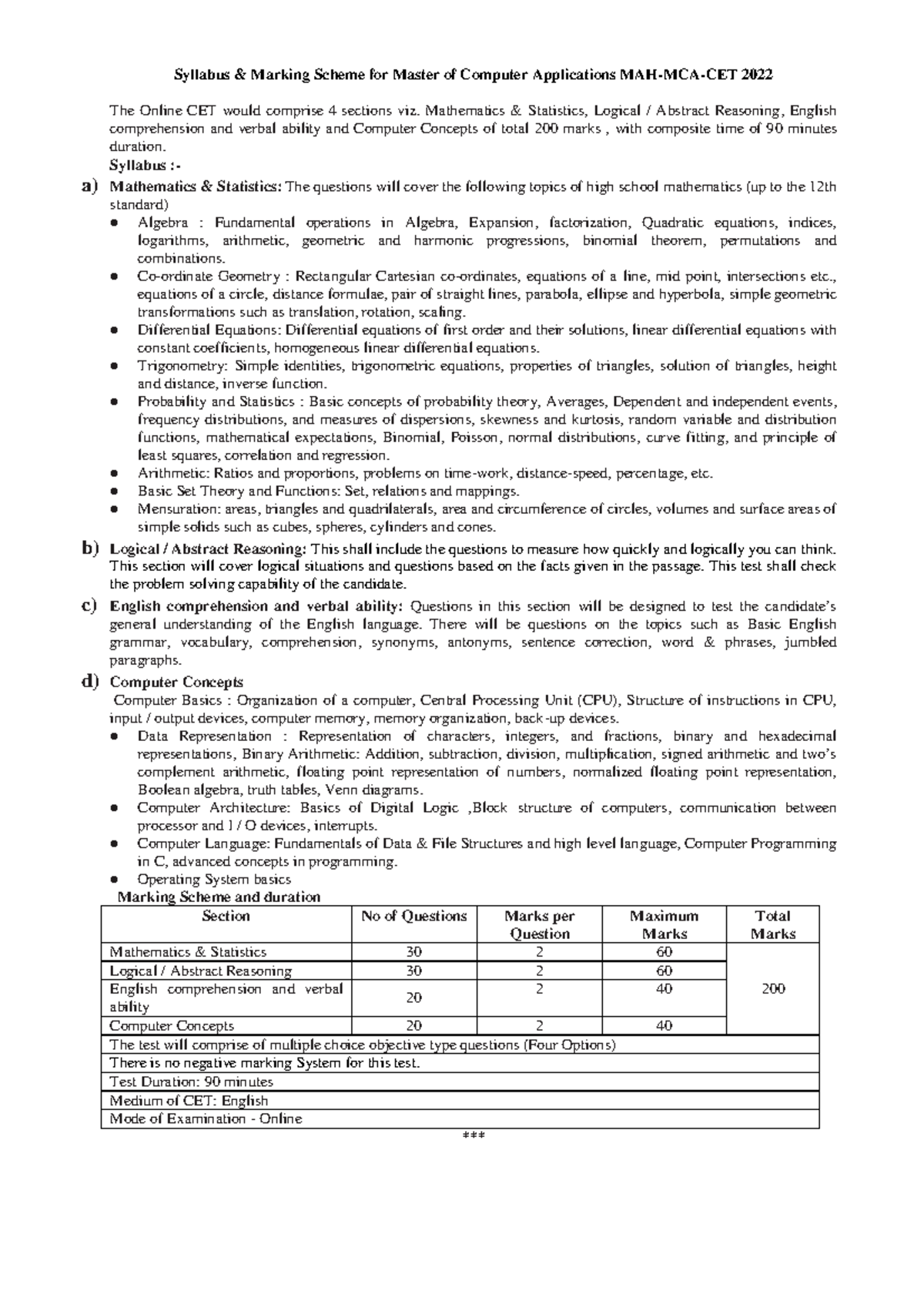Mca syllabus - Syllabus & Marking Scheme for Master of Computer ...