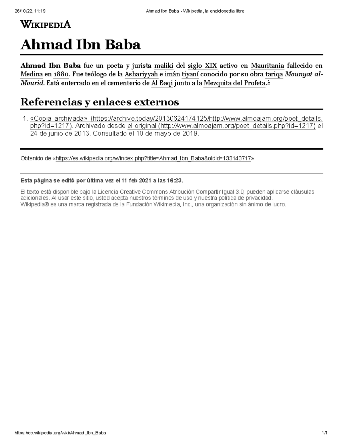 Ahmad Ibn Baba - Wikipedia, la enciclopedia libre - 26/10/22, 11:19 ...