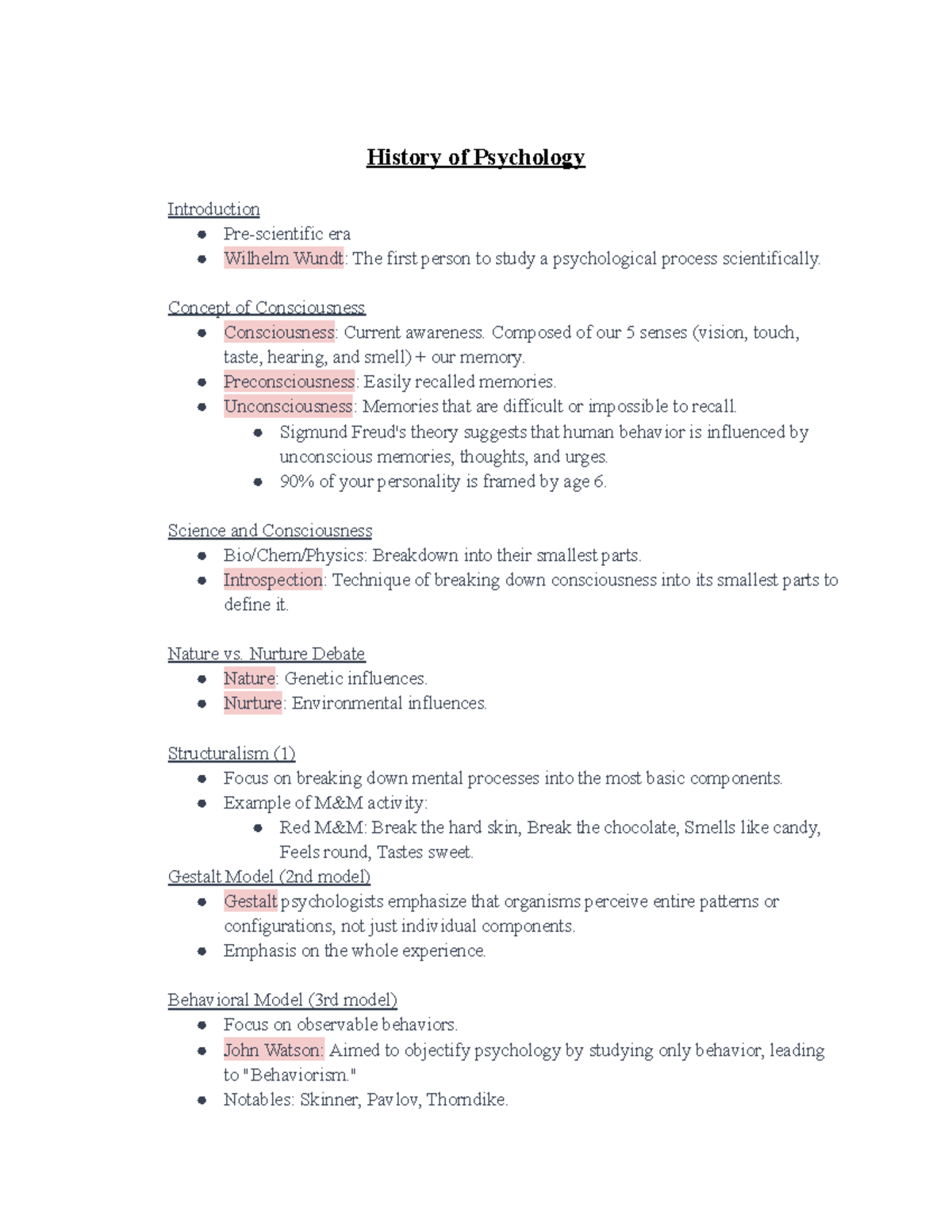 Psychology 1001 - Lecture notes - History of Psychology Introduction ...