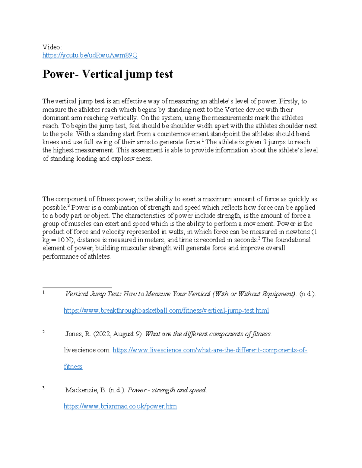 Report - final assignment of semester - Video: youtu/udRwuAwm89Q Power ...