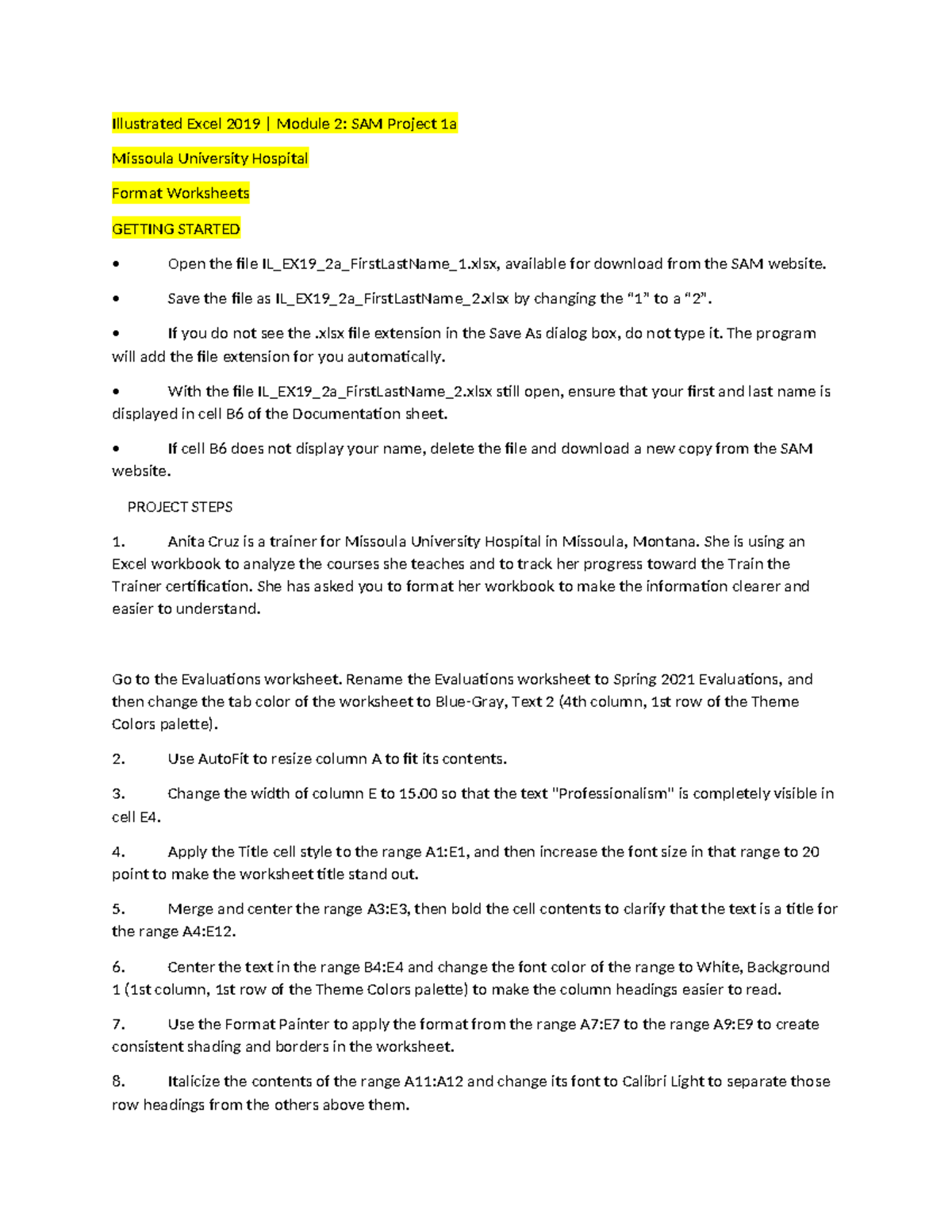 Illustrated Excel 2019 - Illustrated Excel 2019 | Module 2: SAM Project ...