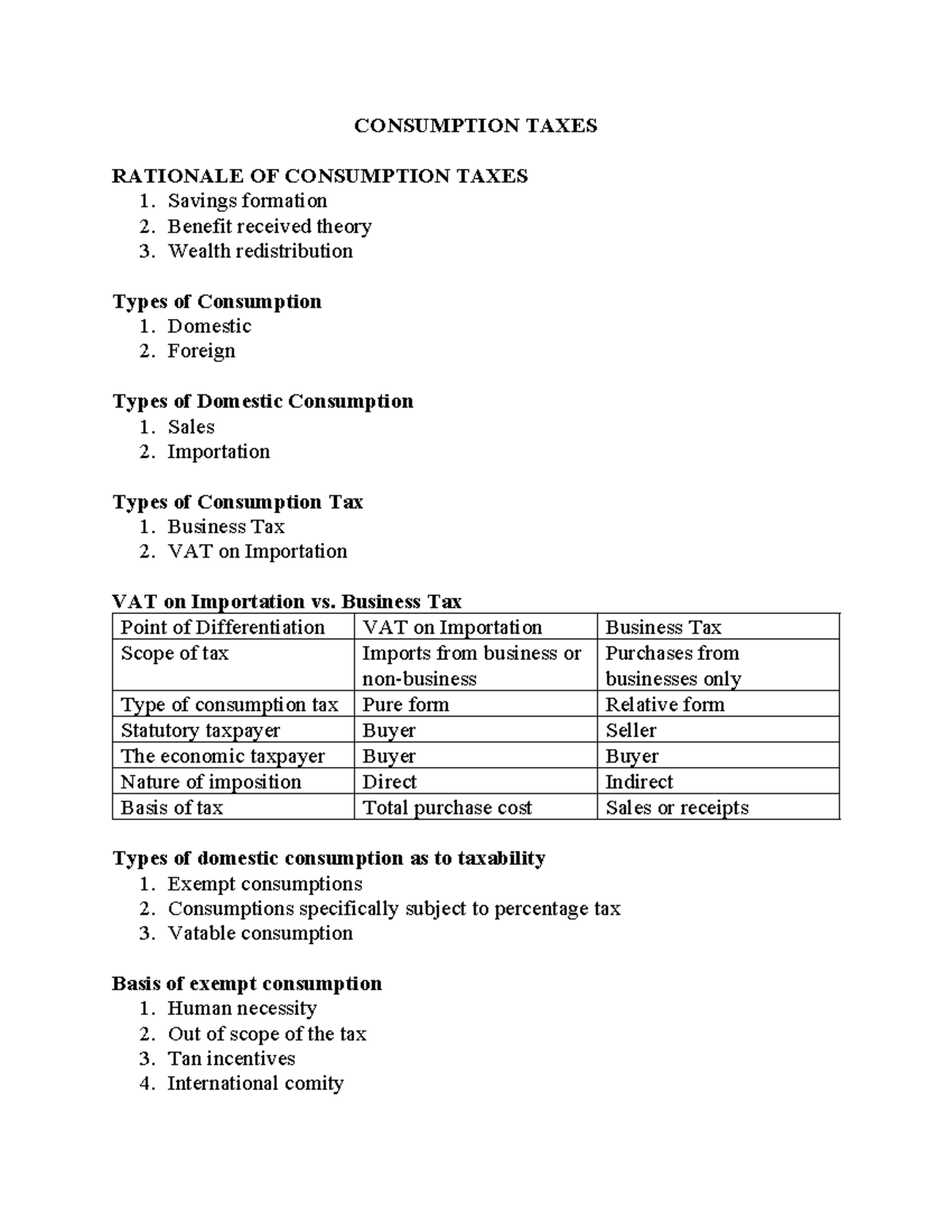 Consumption Taxes - CONSUMPTION TAXES RATIONALE OF CONSUMPTION TAXES ...