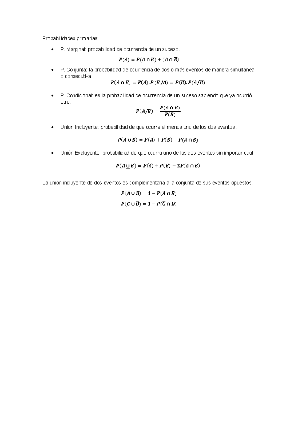 Probabilidades primarias - kaplan krep - Probabilidades primarias: P ...