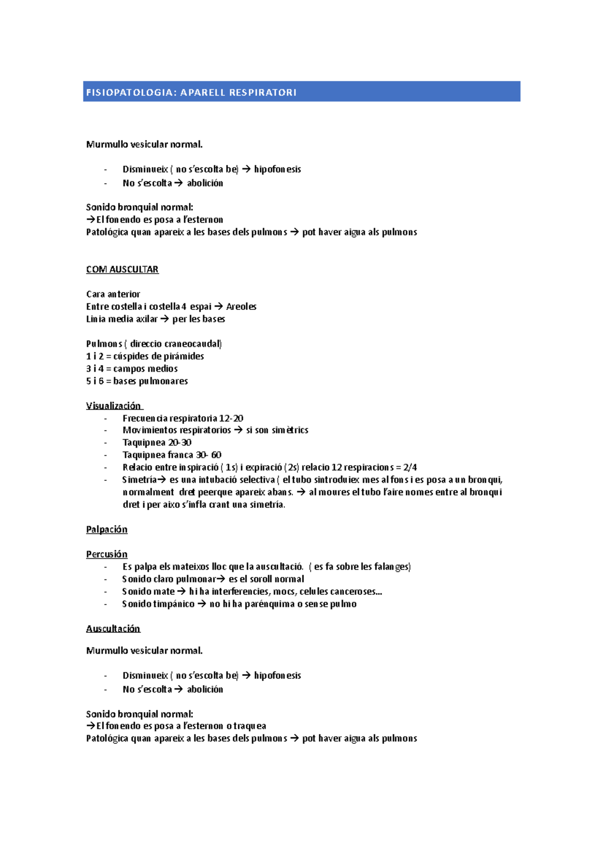 Fisiopatologia respiratoria - FISIOPATOLOGIA: APARELL RESPIRATORI ...