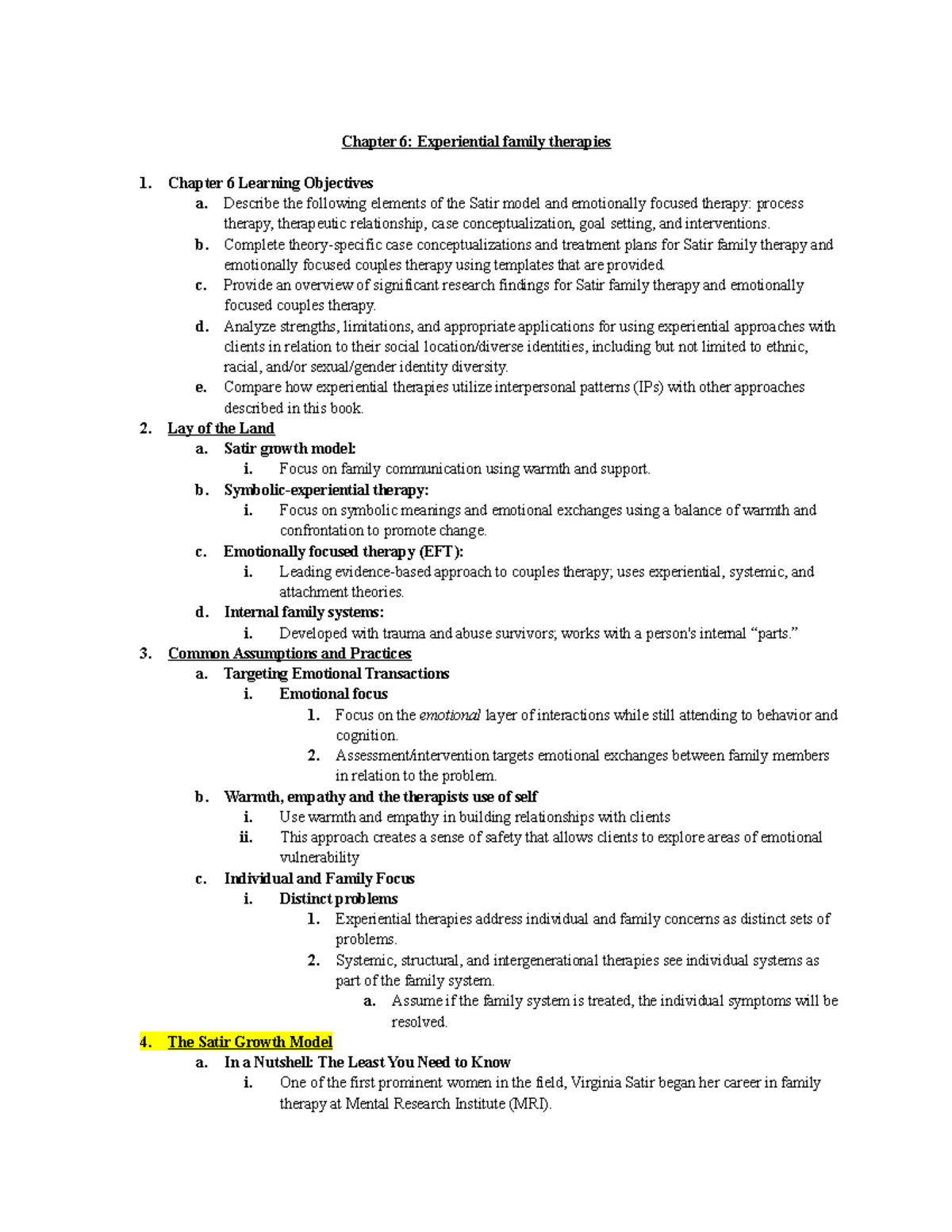 Final exam chapter 6 experiential - Chapter 6: Experiential family ...