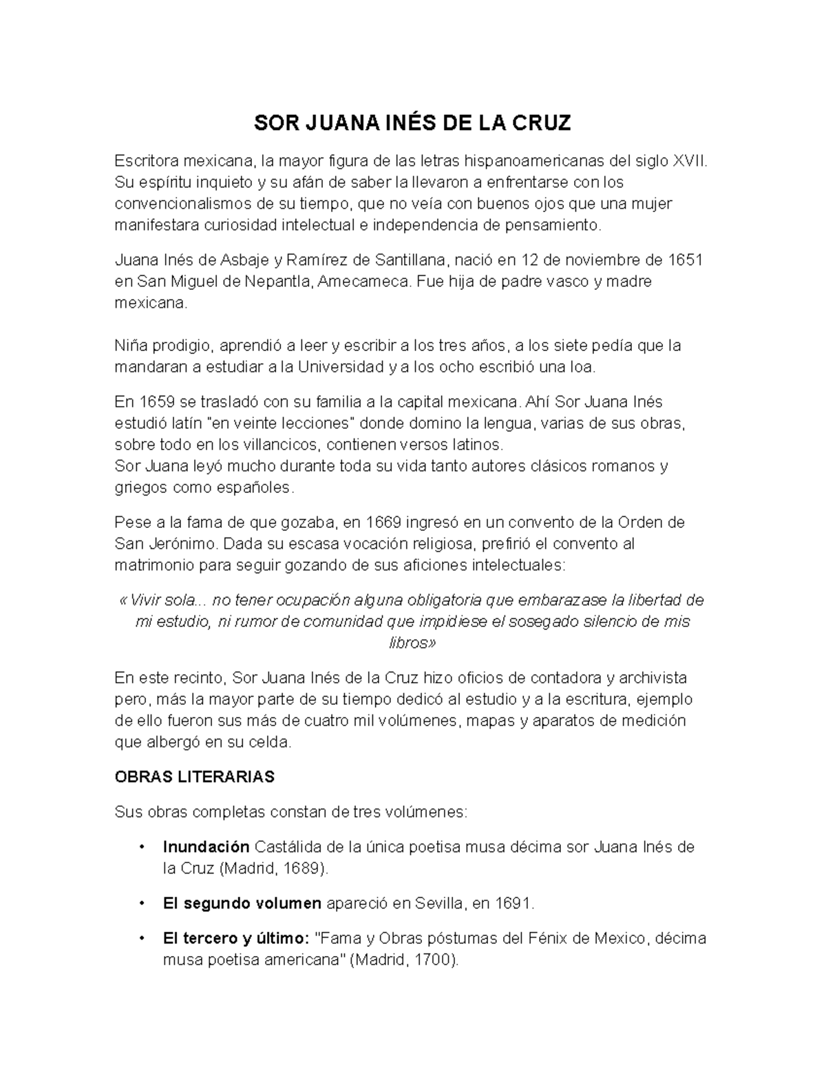 Sor Juana Inés De La Cruz - SOR JUANA DE LA CRUZ Escritora mexicana, la ...