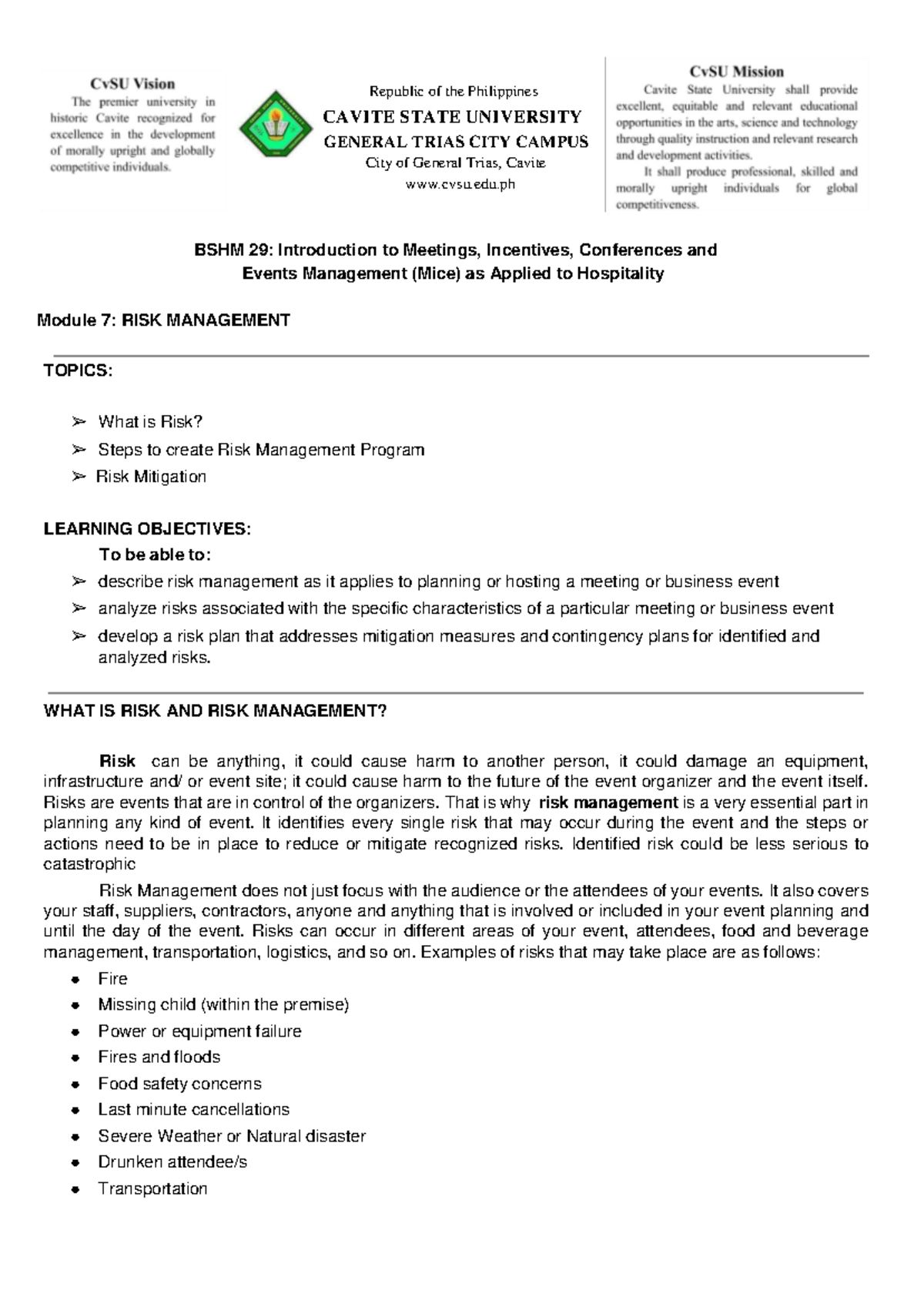Event Management - Republic of the Philippines CAVITE STATE UNIVERSITY ...
