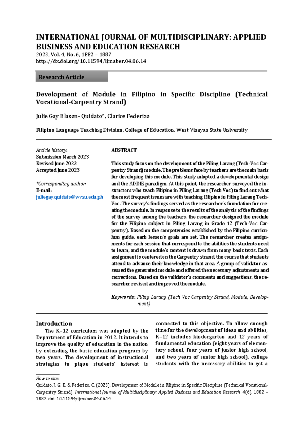 Development of Module in Filipino sa Piling Larang - INTERNATIONAL ...
