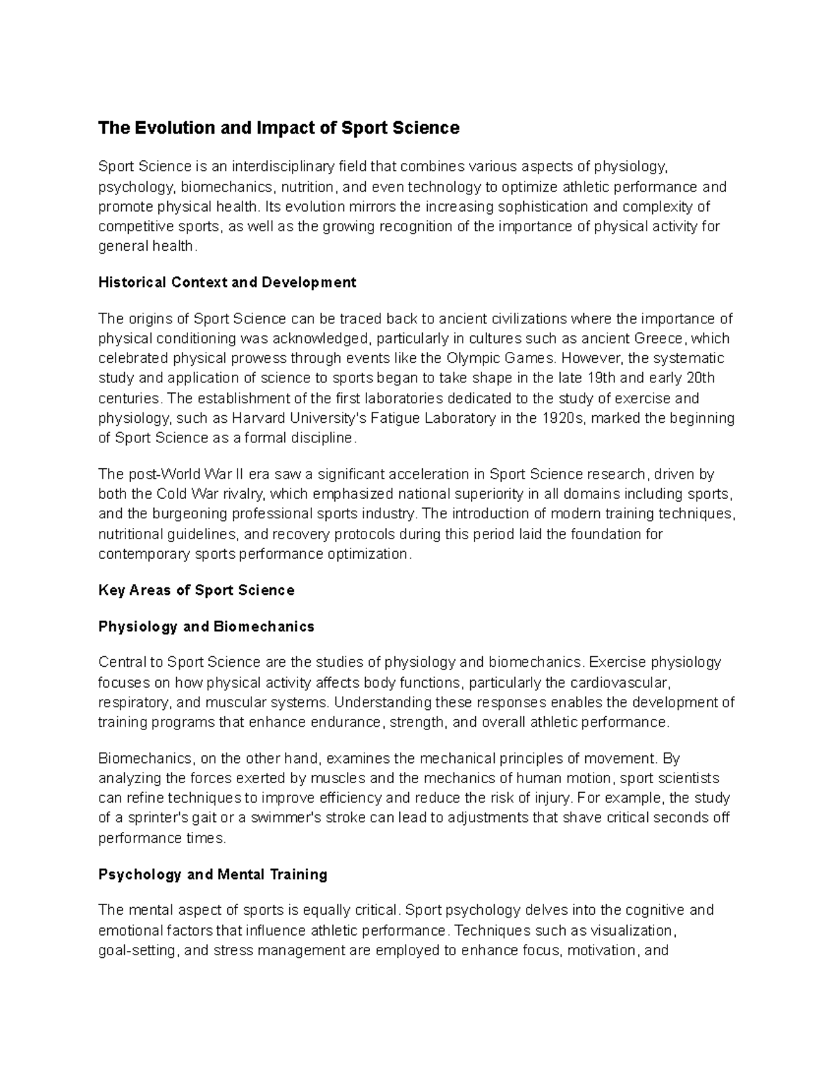 The Evolution and Impact of Sport Science - Its evolution mirrors the ...