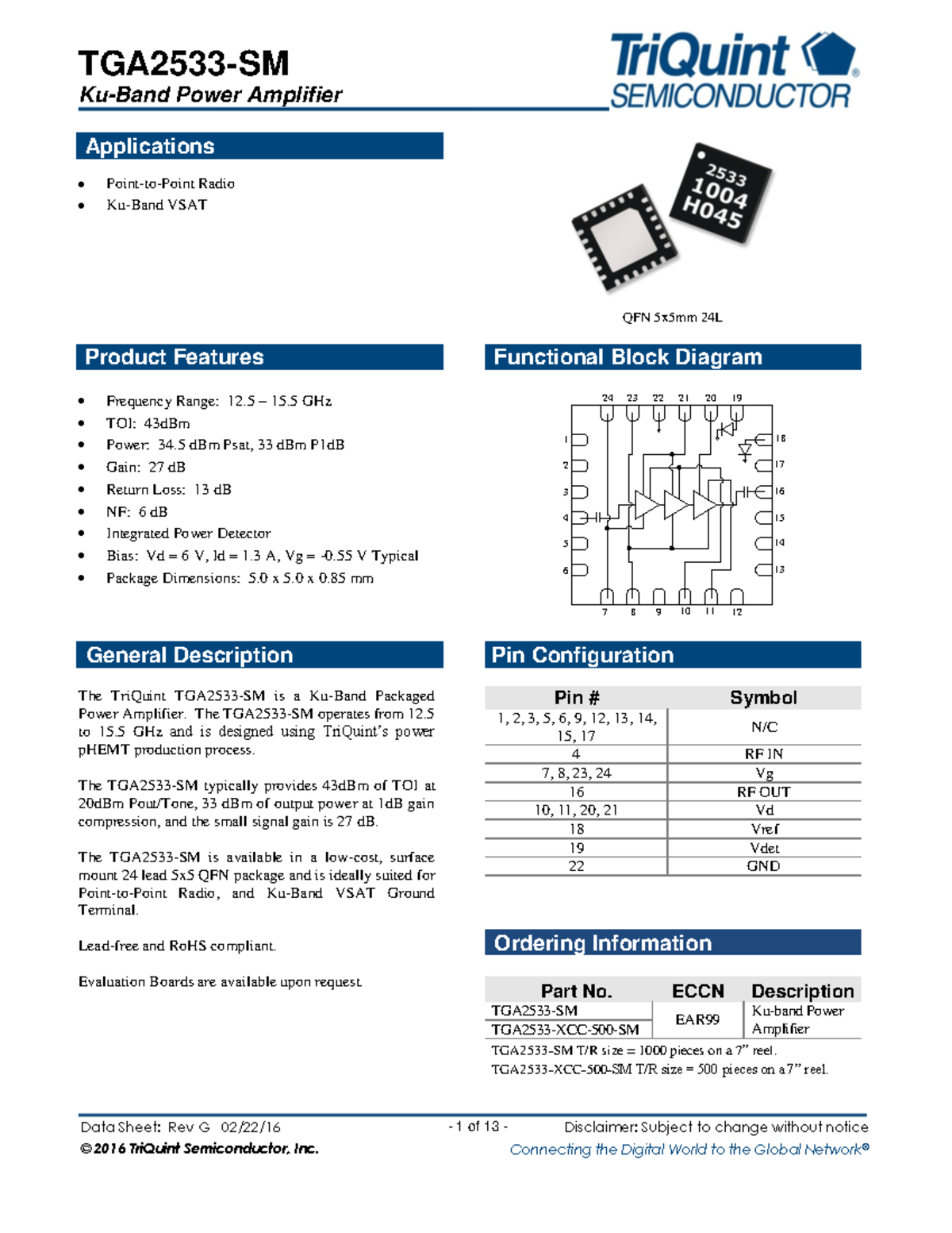 TGA2533-SM - Chip IC - Ku-Band Power Amplifier Data Sheet: Rev G 02 ...