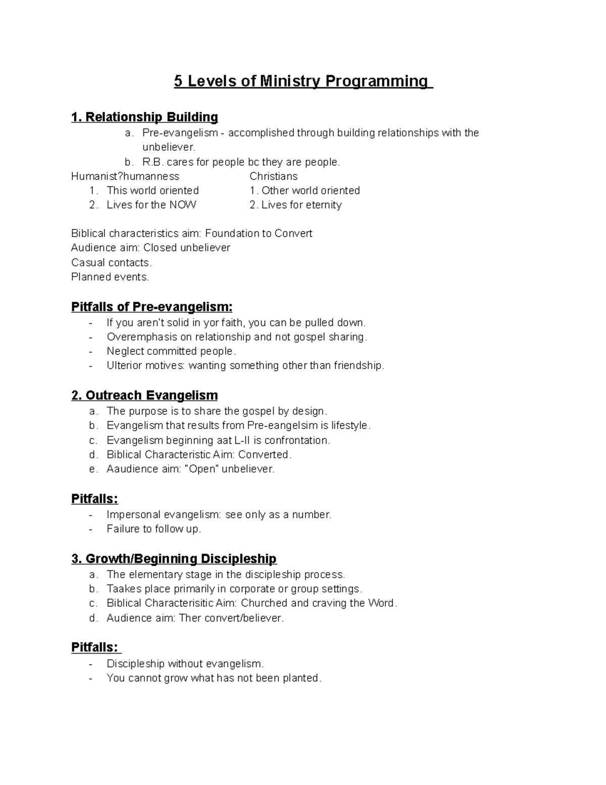 CHMN 201-Lecture Notes - 5 Levels of Ministry Programming 1 ...