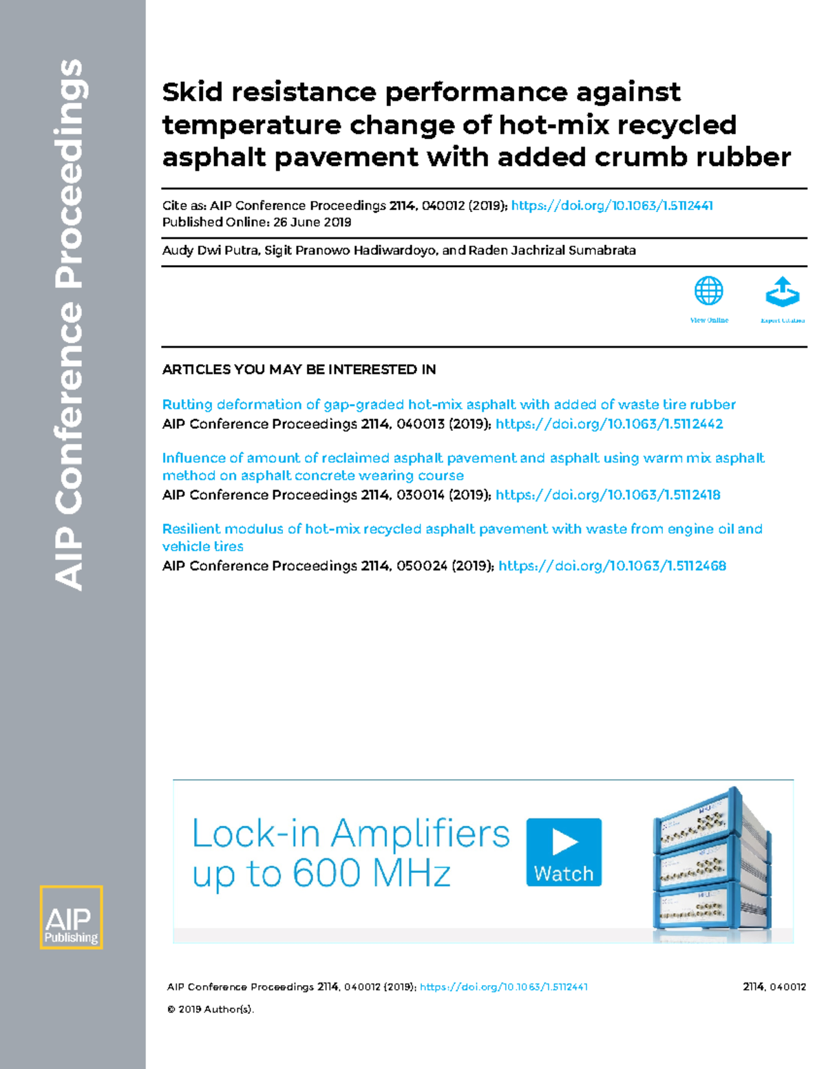 Inbound 3221606774311213768 - AIP Conference Proceedings 2114 , 040012 ...