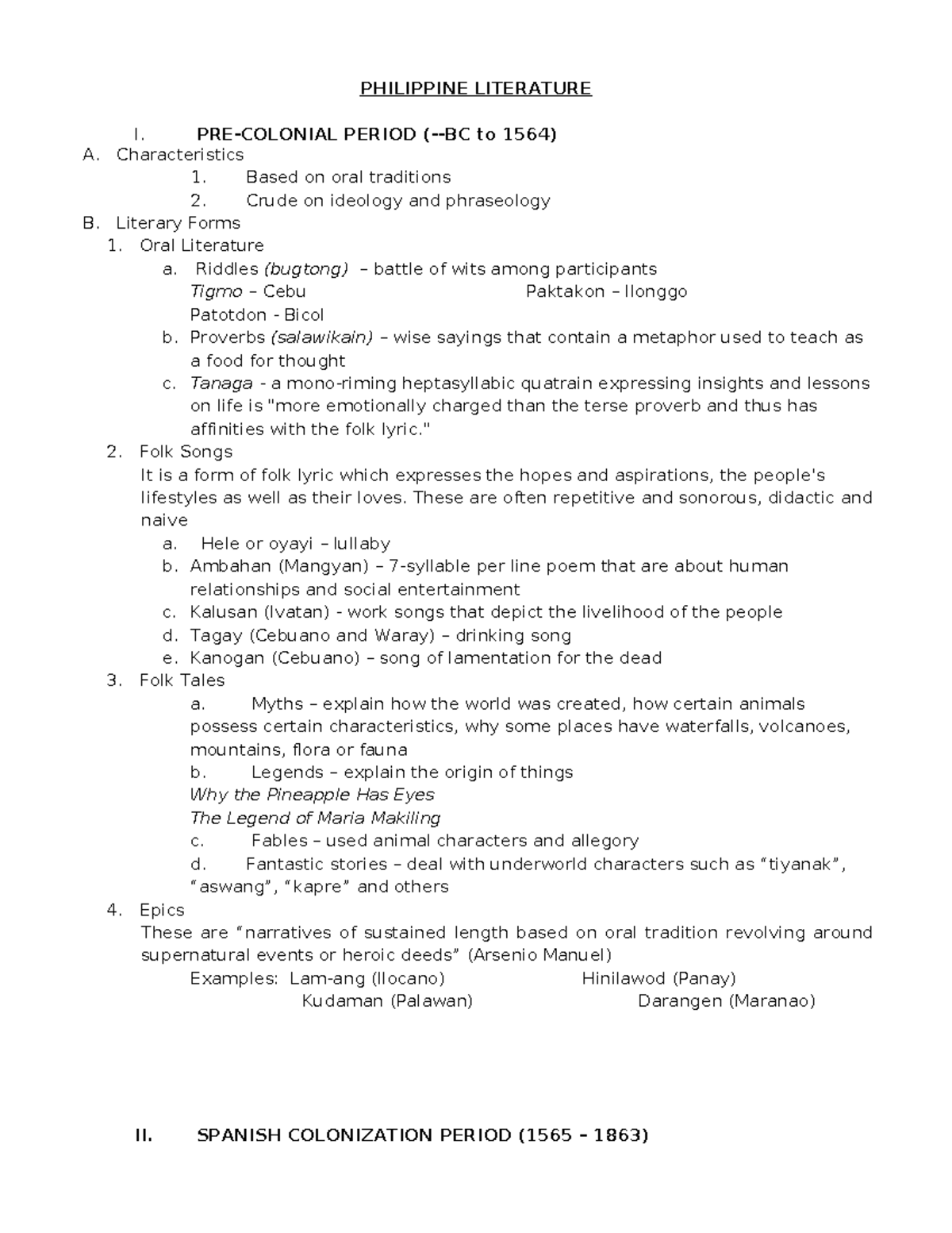 Philippine-literary-periods compress - PHILIPPINE LITERATURE I. PRE ...