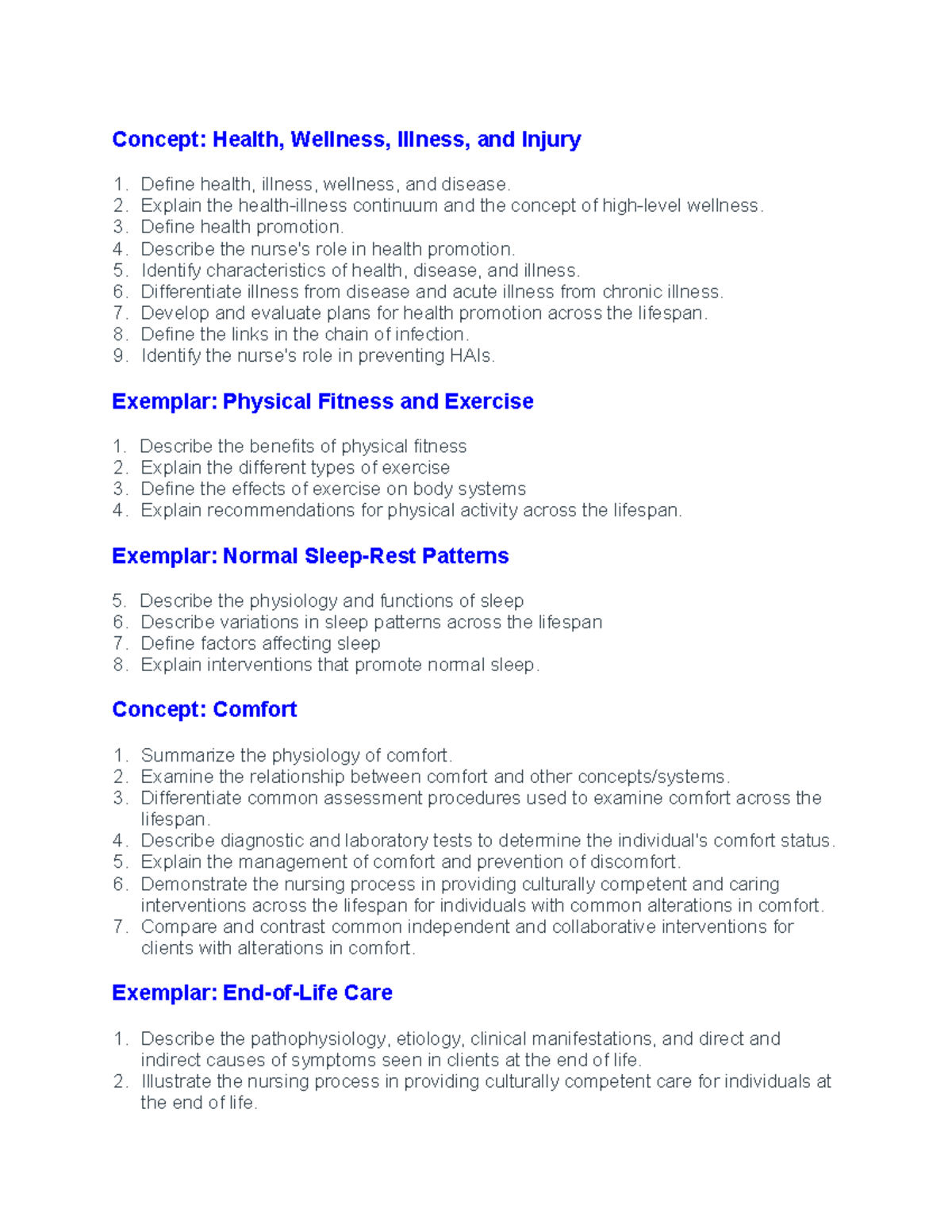 Exam 1 Study Guide - Concept: Health, Wellness, Illness, and Injury 1 ...