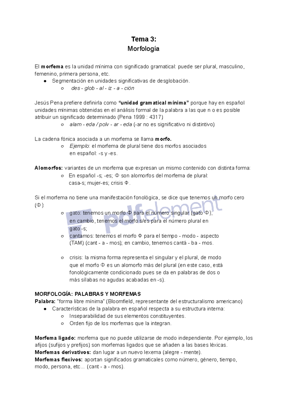Tema 3- Morfología - Tema 3: Morfología El morfema es la unidad mínima ...