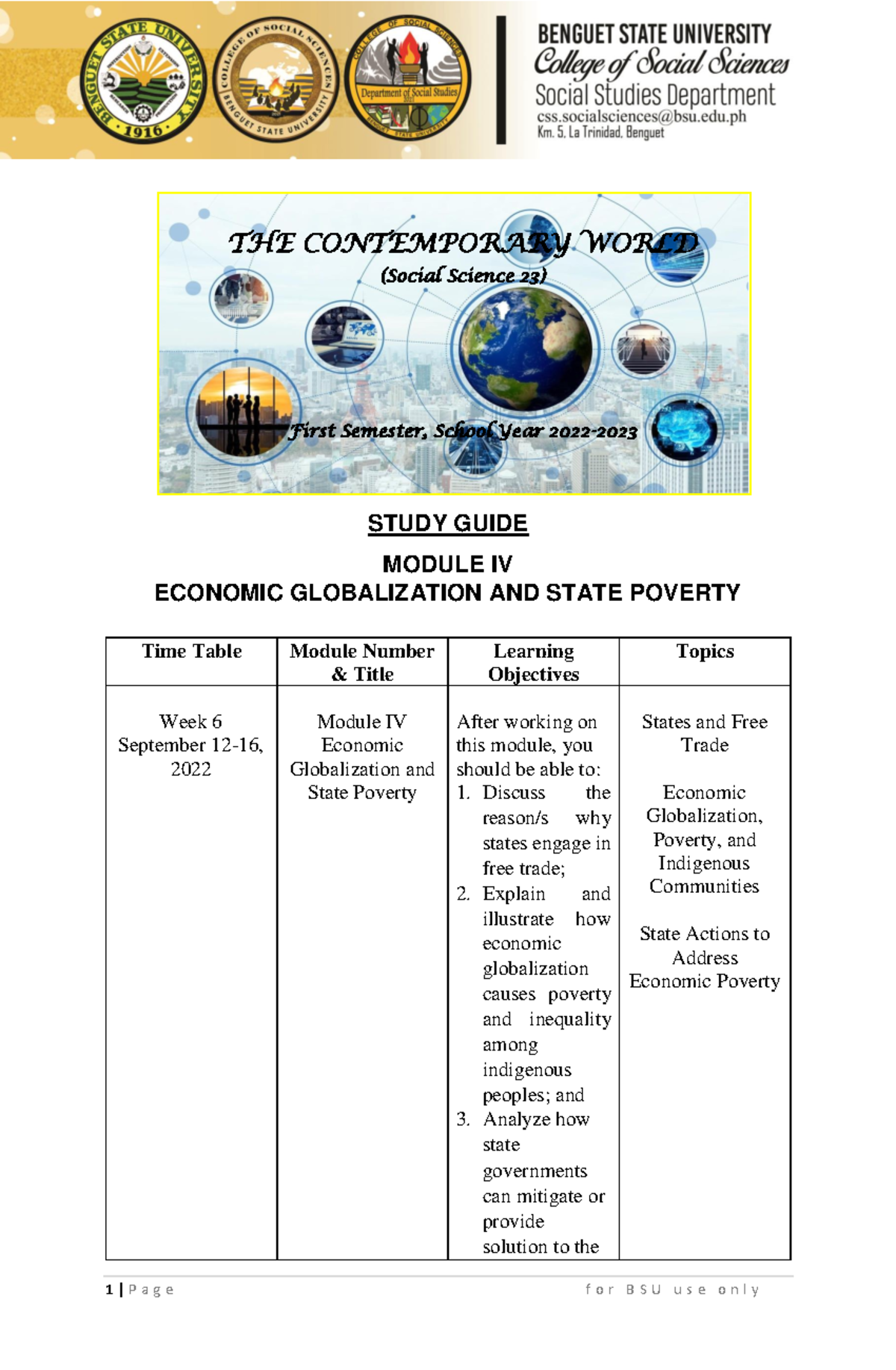 Module 5 ECONOMICS - STUDY GUIDE MODULE IV ECONOMIC GLOBALIZATION AND ...