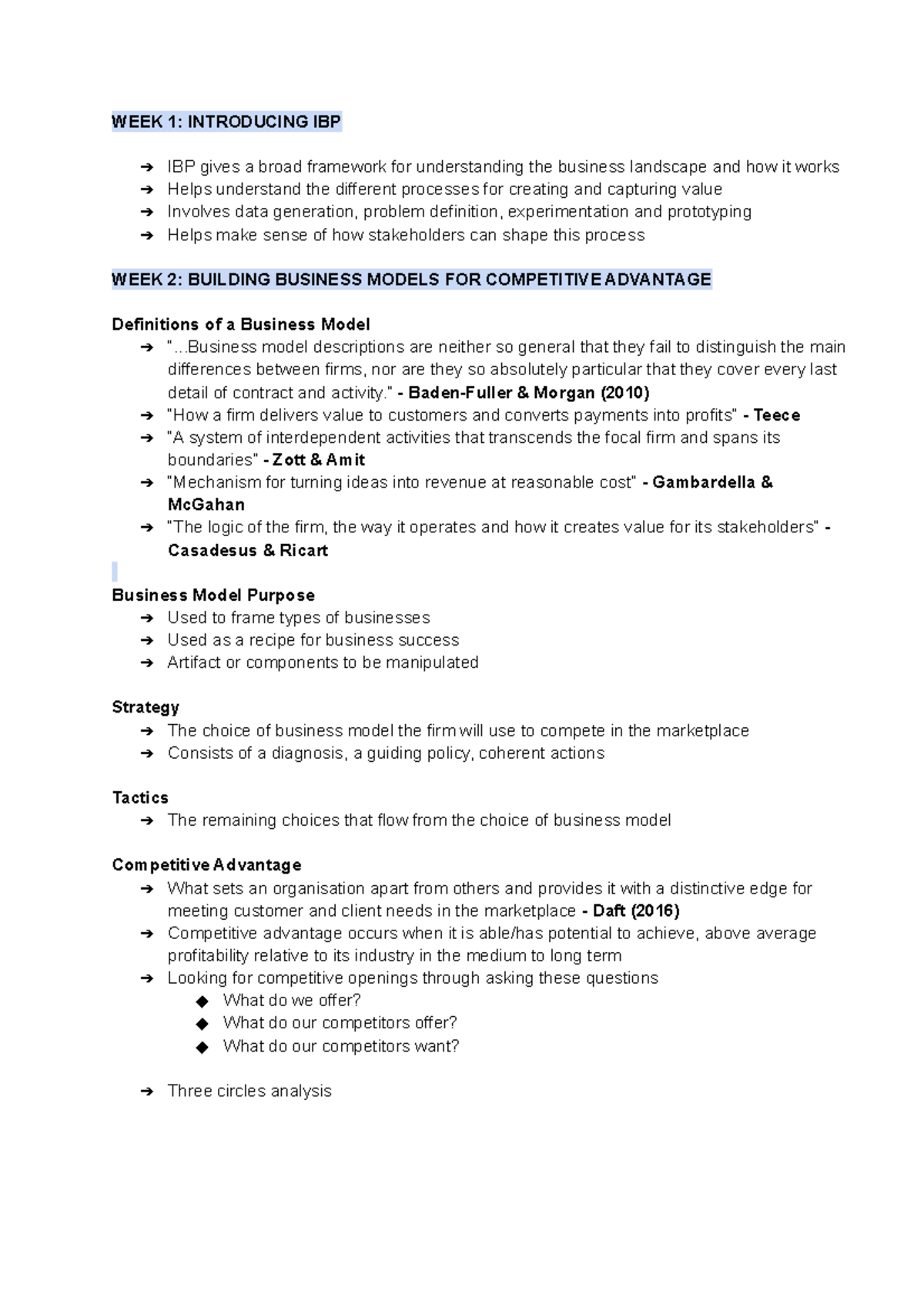 IBP notes - WEEK 1: INTRODUCING IBP IBP gives a broad framework for ...