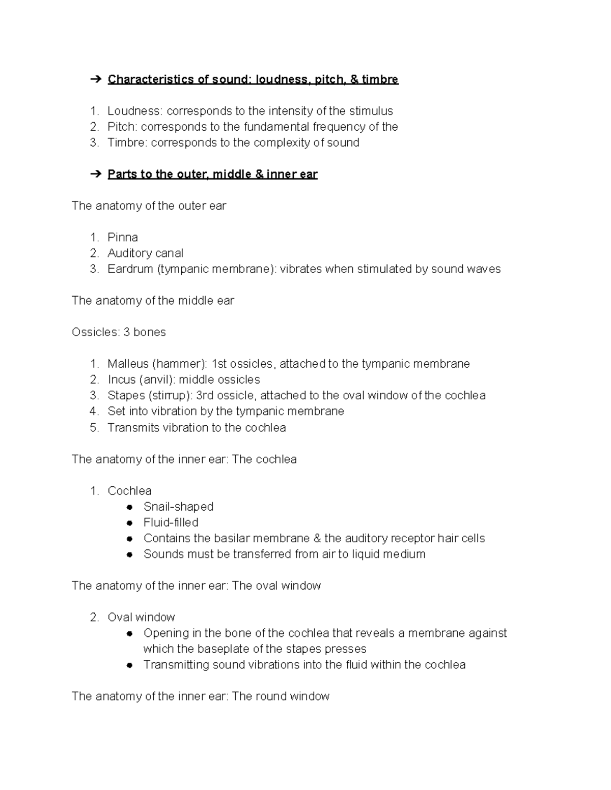 PSYC 111 Quiz 7 Study Guide - Characteristics of sound: loudness, pitch ...