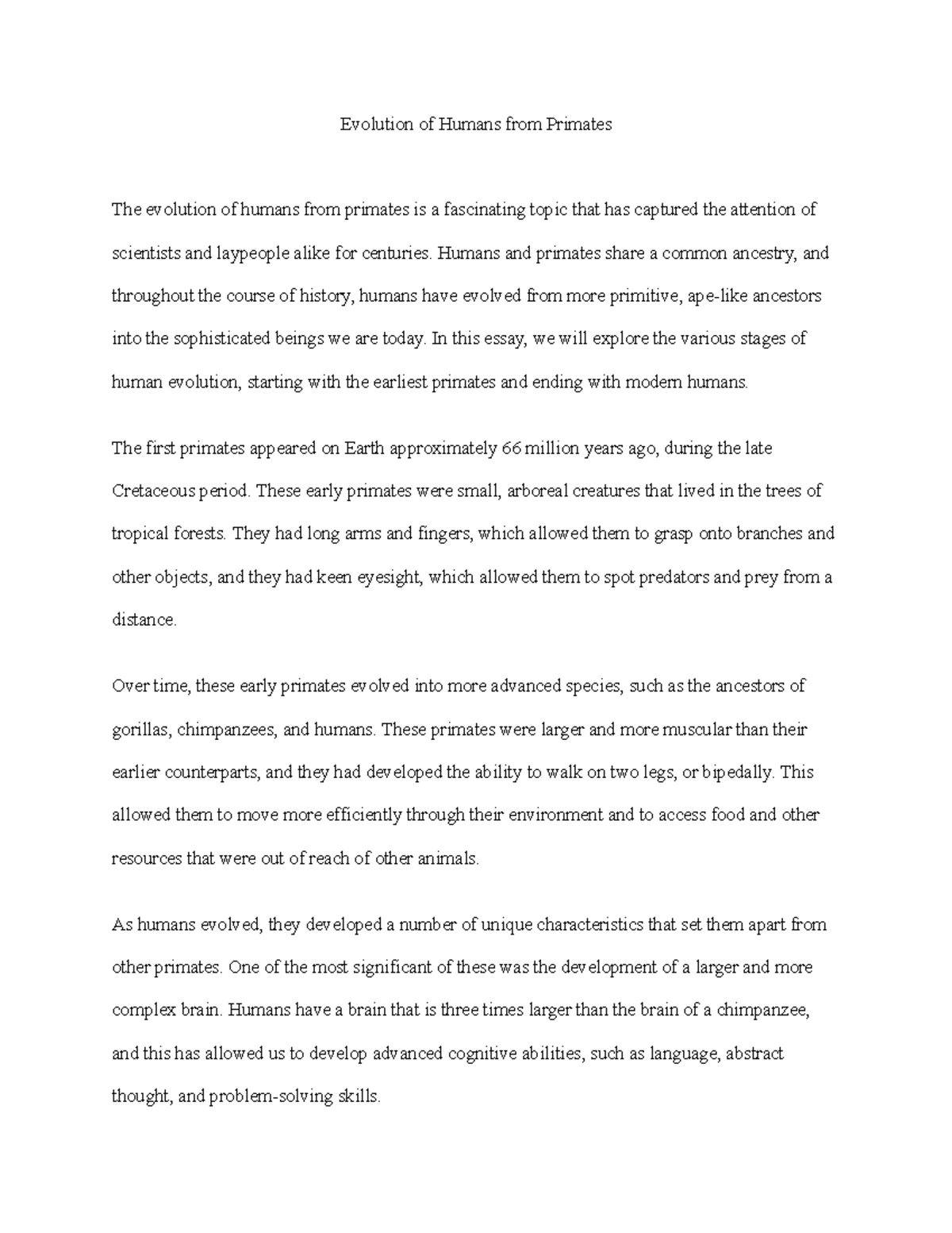 Evolution of Humans from Primates - Humans and primates share a common ...