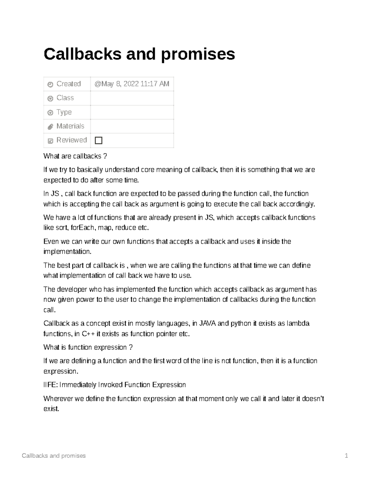 Callbacks and promises - Callbacks and promises Created Class Type ...