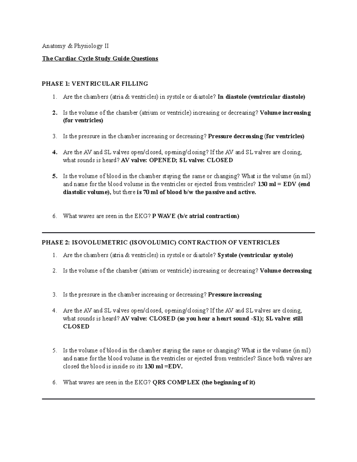 AP2 Module 3 Cardiac Cycle Study Guide Questions - Anatomy & Physiology II The Cardiac Cycle ...