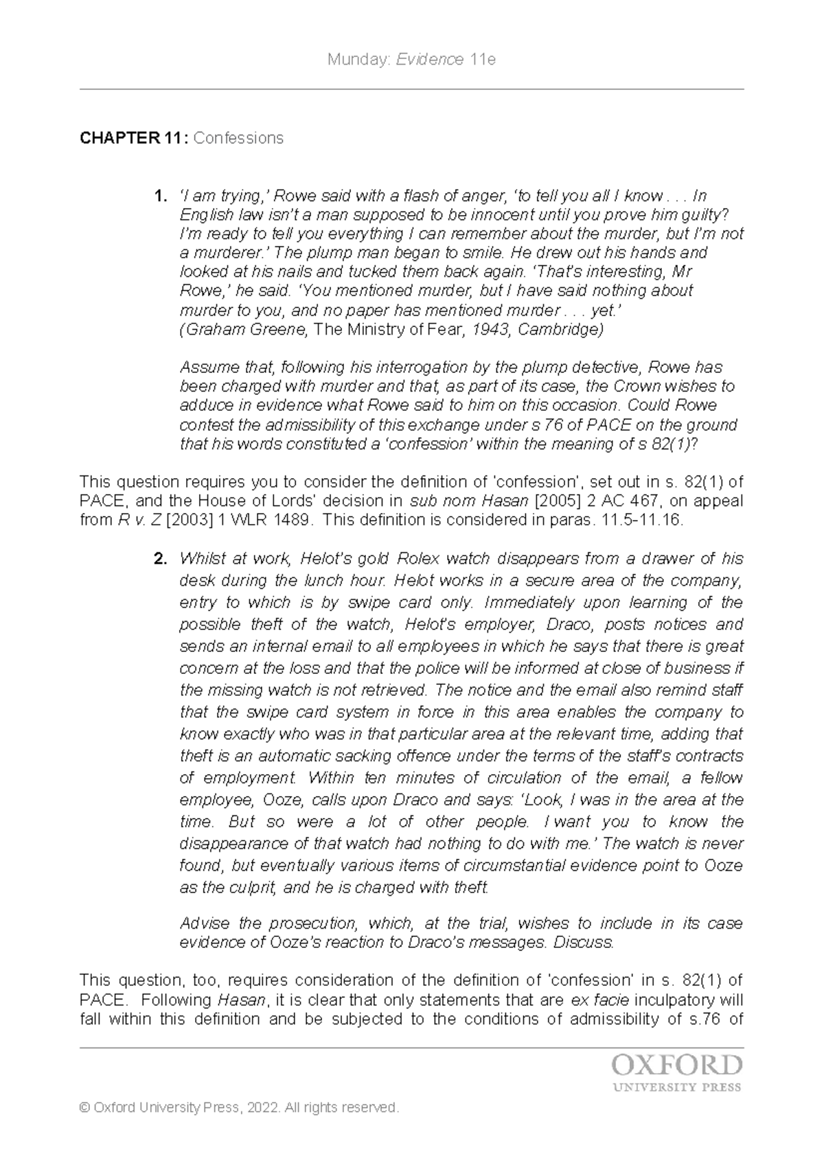 Guidance Chapter 11 - Confession - Munday: Evidence 11e CHAPTER 11: Confessions ‘I am trying ...