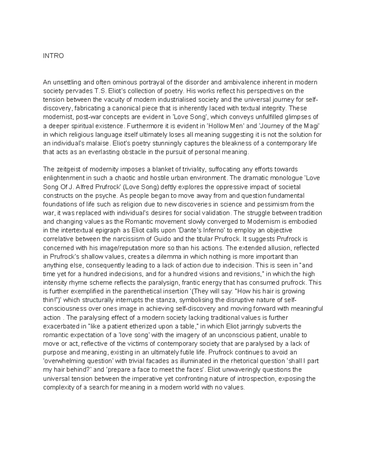 HSC MOD B TS Eliot - INTRO An unsettling and often ominous portrayal of ...