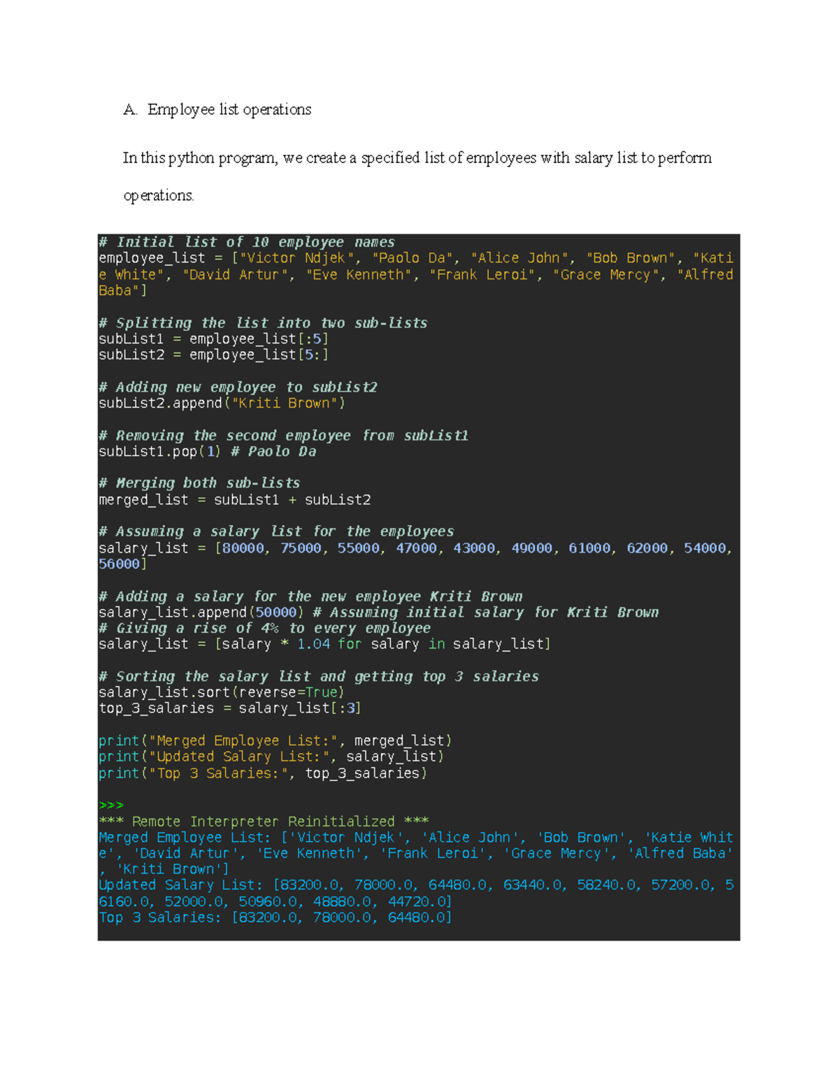 Programing Fumdamentals unit 6 - A. Employee list operations In this ...