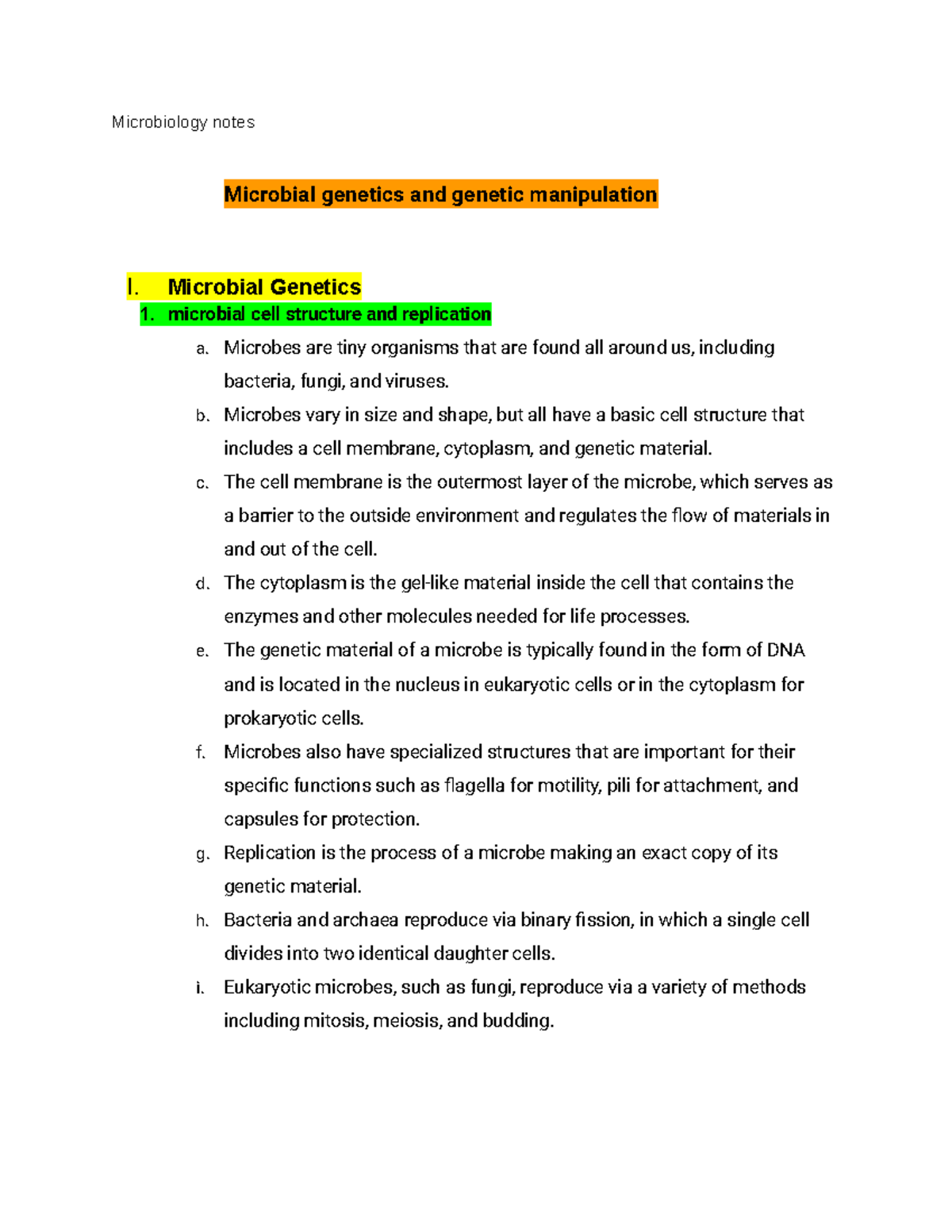 Microbiology notes 13 - Microbiology notes Microbial genetics and ...