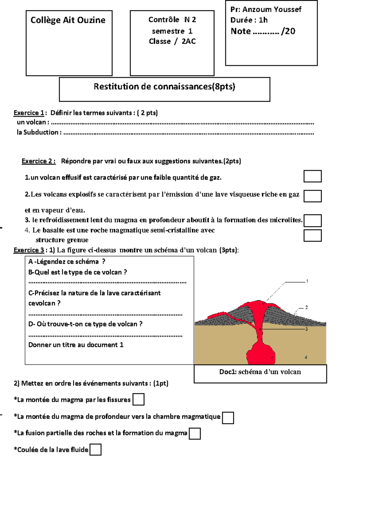 Controle 2 s1 svt 2ac jami3dorosmaroc modele 4 - Exercice 1 : Définir ...