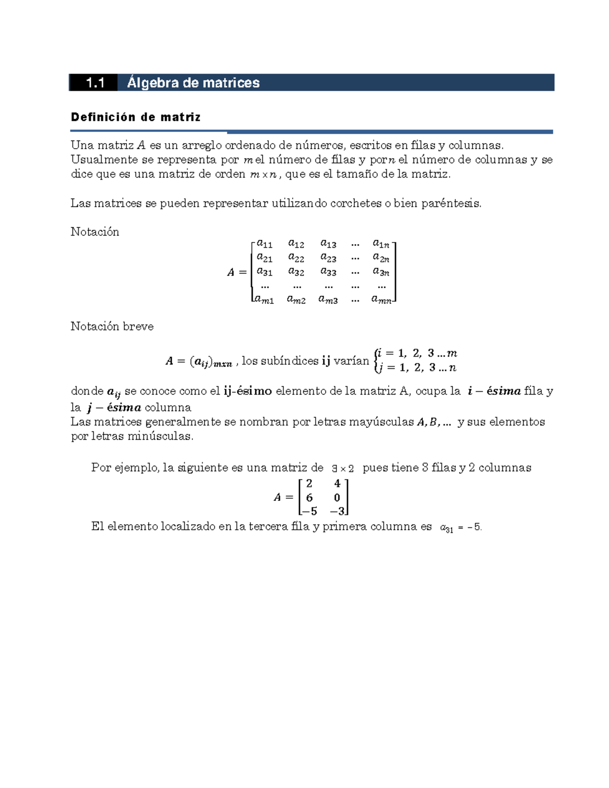 1 Algebra matricial - Material de estudio - 1 Álgebra de matrices ...