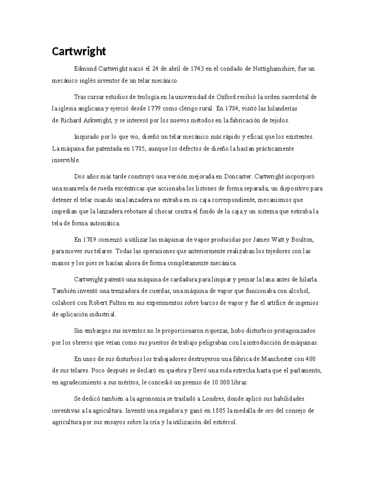 Cartwright - Edmund Carteright y sus aportes - Cartwright Edmund ...