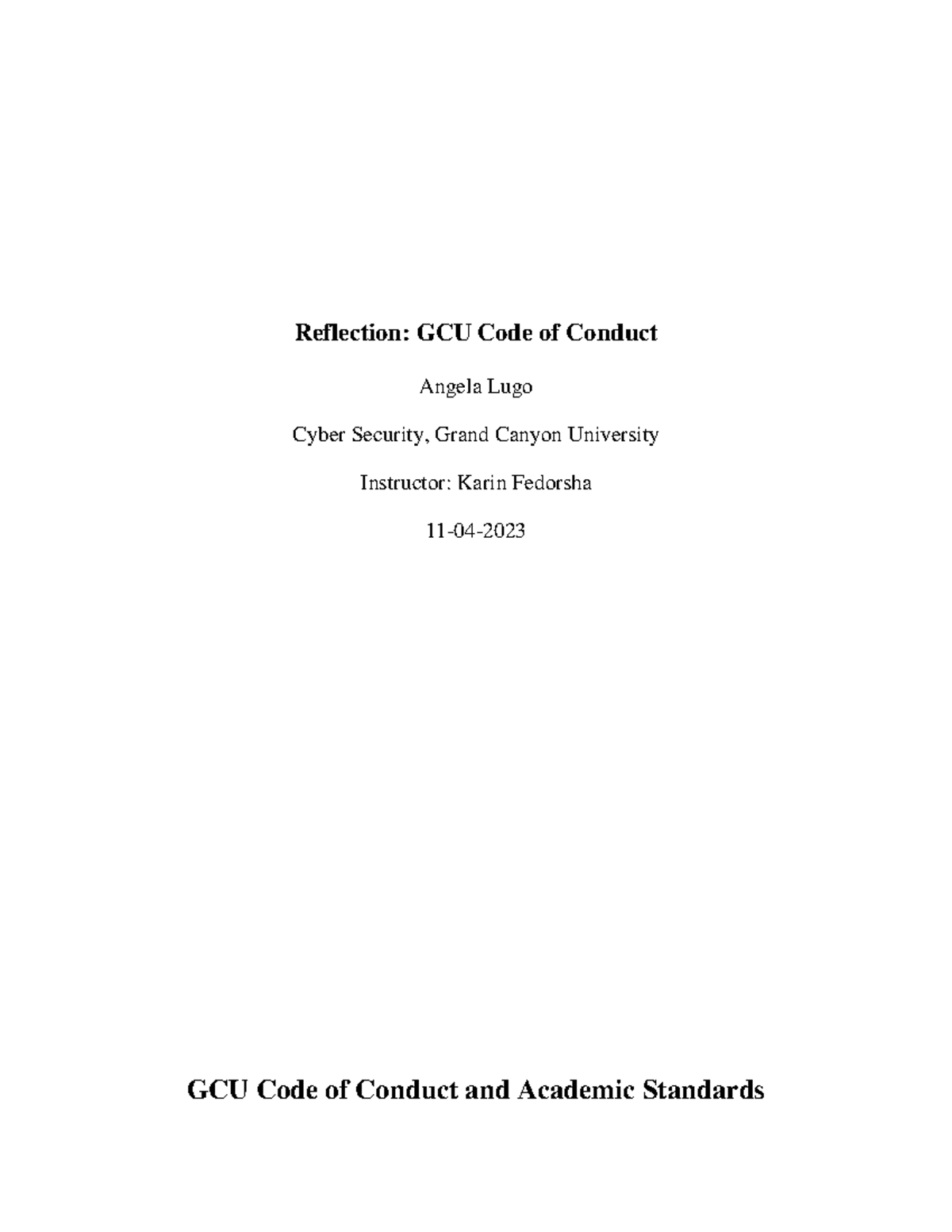 Reflections Code of conduct work - Reflection: GCU Code of Conduct ...