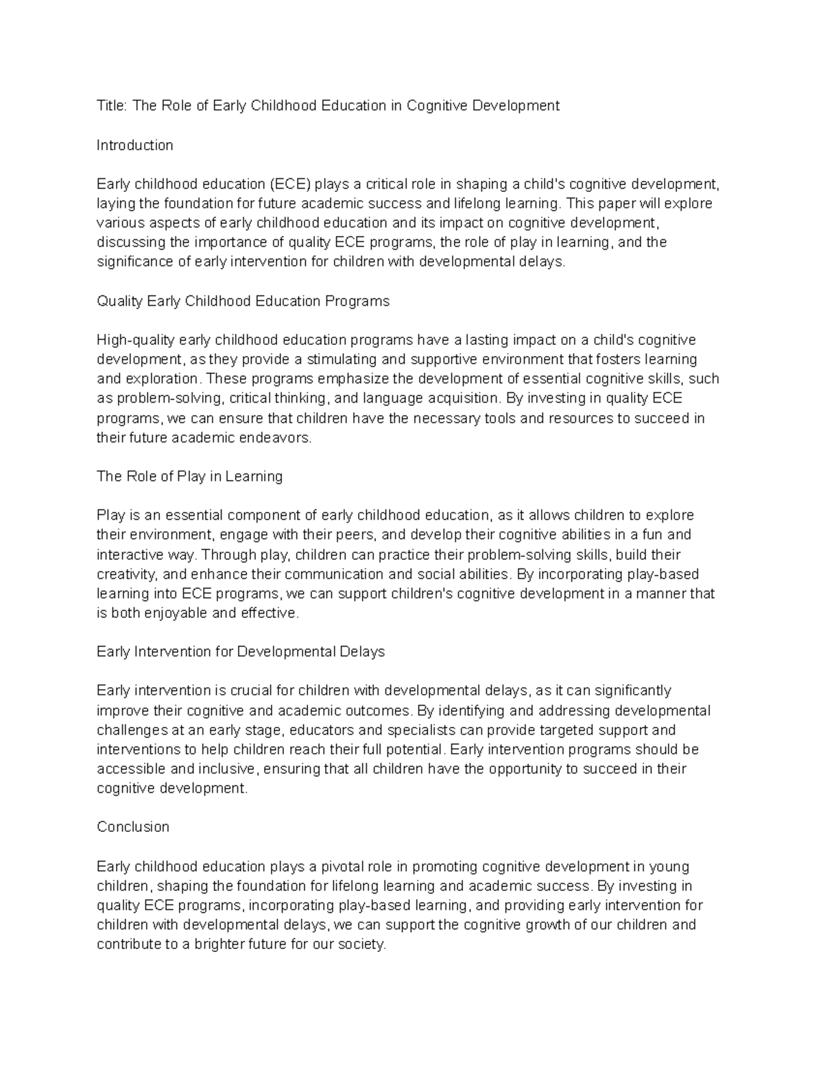 The Role of Early Childhood Education in Cognitive Development - Title ...