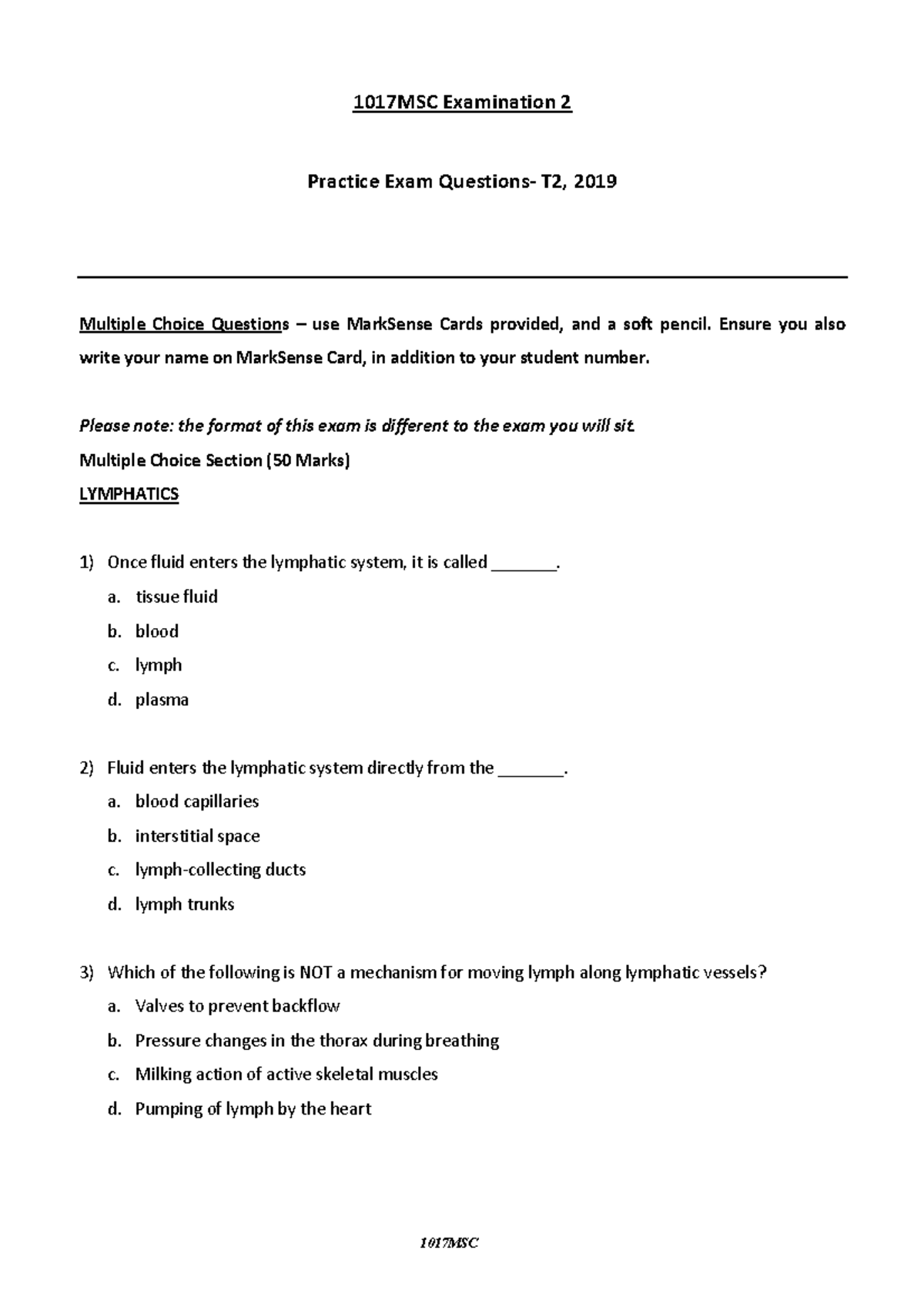 Sample/practice exam 11 February 2019, questions - Warning: TT: undefined function: 32 1017MSC ...