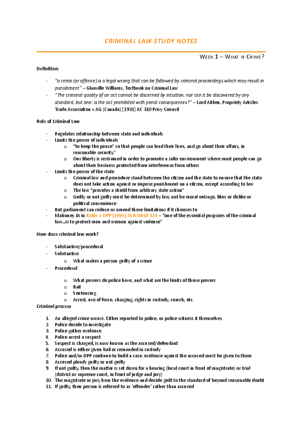 Criminal LAW Study Notes - CRIMINAL LAW STUDY NOTES WEEK 1 – WHAT IS ...
