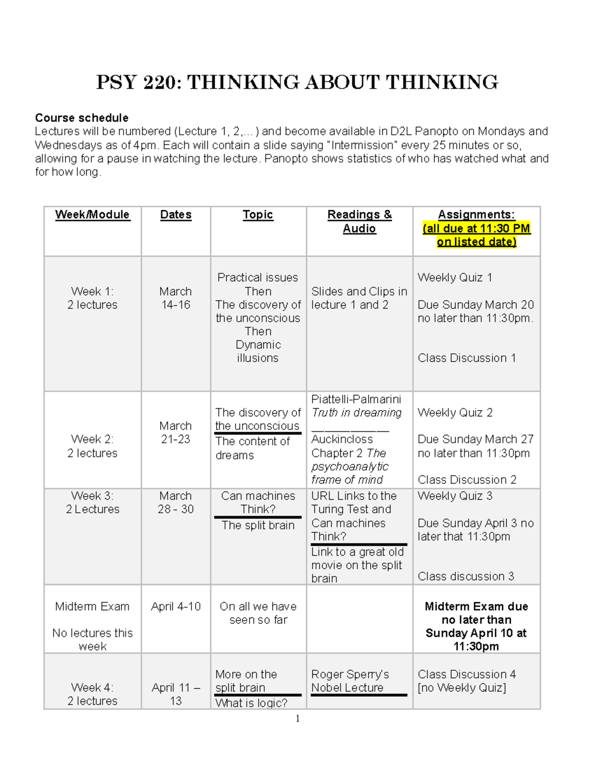 Course Schedule - PSY 220 (spring 2022) - PSY 220: THINKING ABOUT ...