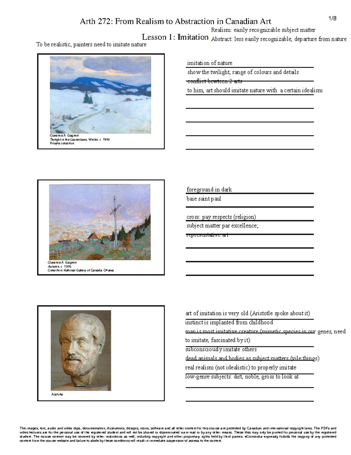 Lecture 1 Immitation - Arth 272: From Realism to Abstraction in Canadian Art Lesson 1: Imitation ...