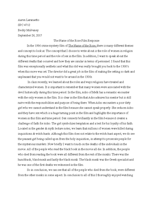 Film Response # 3 - Grade: A - Aaron Laranetto SPC 4712 Becky Mulvaney ...