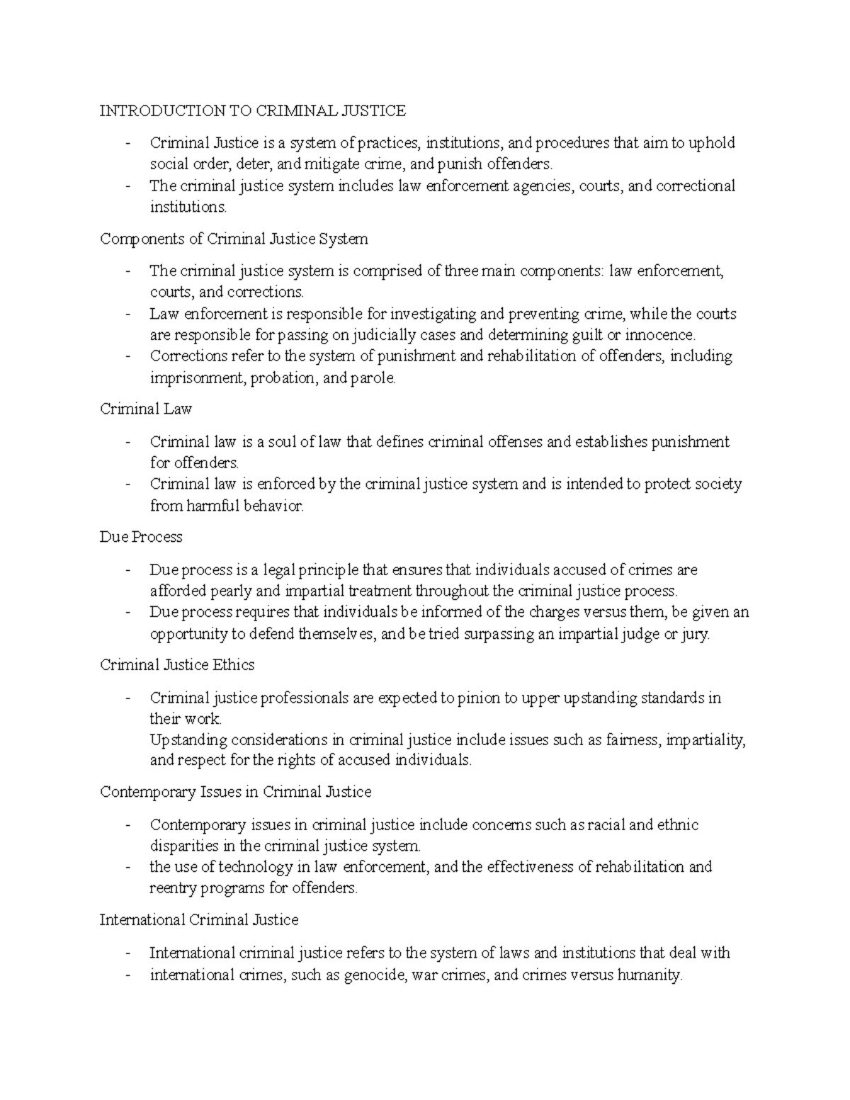 Introduction TO Criminal Justice Notes 1 - INTRODUCTION TO CRIMINAL ...