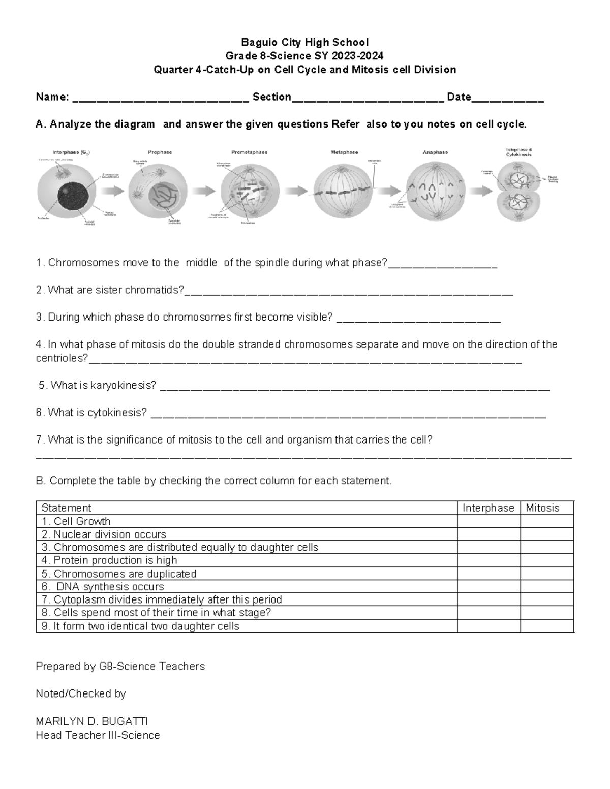 Cell Cycle Catch up - Baguio City High School Grade 8-Science SY 2023 ...