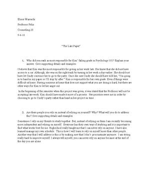 latepaper assign - Elinor Massachi Professor Felix Counseling 20 9-6 ...